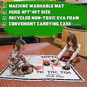 Lulu Home 4-in-1 Jumbo Chess Board Game, 4FT x 4FT Giant Tic Tac Toe Chess Checkers Game Mat & Pieces Portable with Bag, Classic Checkers Rug Game for Indoor Outdoor Family Fun