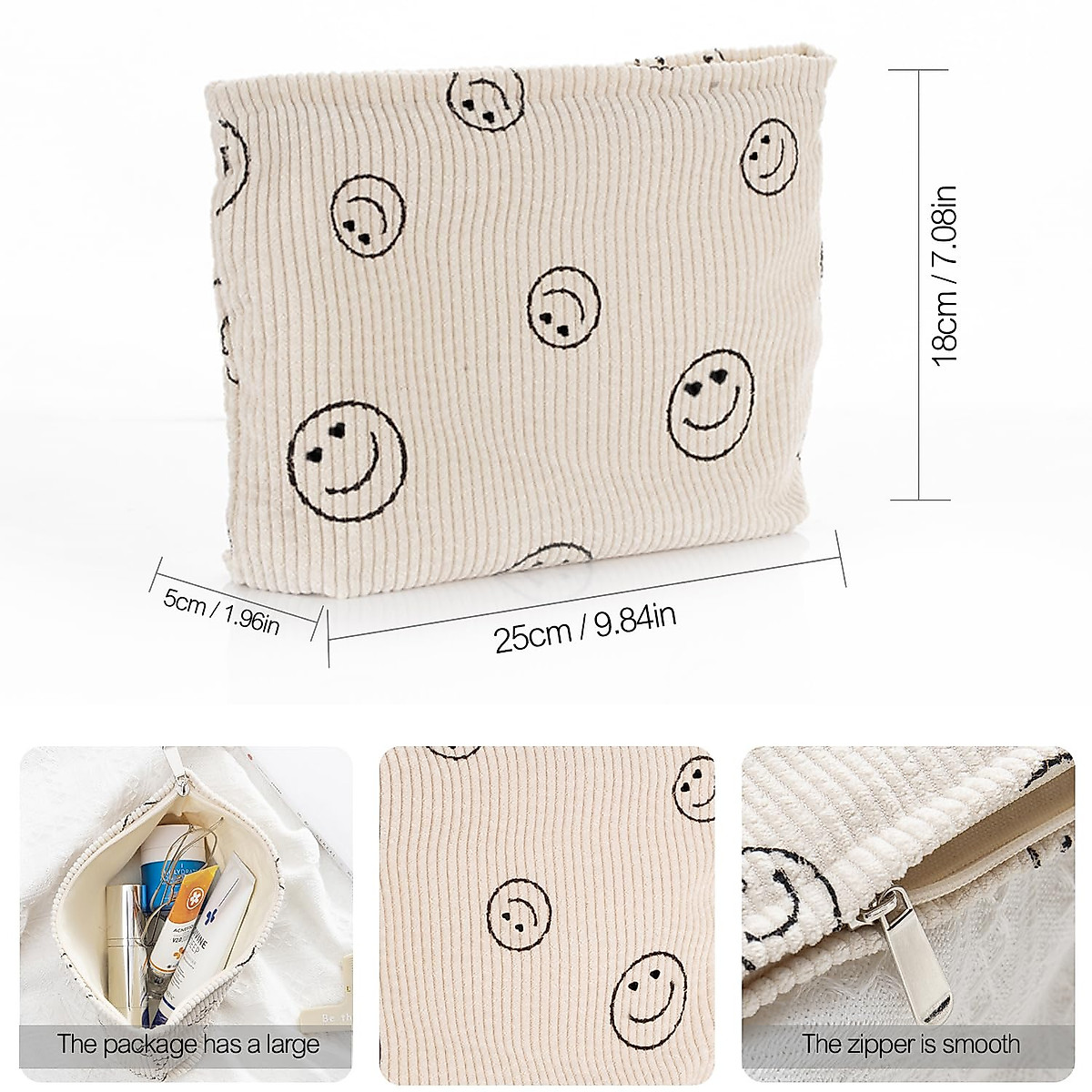 Wudimeitt Cosmetic bag Makeup bag Preppy Cute Corduroy Toiletry bag for women travel essentials (Beige)