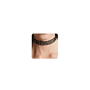 Aimimier Bohemia Layered Choker Necklace Black Leather Choker with Silver Beads Multilayer Collar Necklace for Women