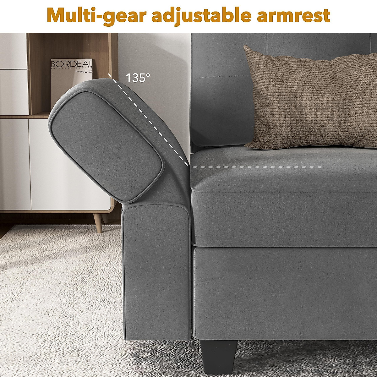 AYEASY Modular Sectional Sofa, U Shaped Sofa Couch with Storage Ottoman Convertible Sectional Couches for Living Room, High Supportive 6 Seats Reversible Sectionals 113'' with Chaise, Grey