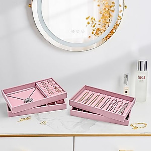 ProCase Set of 4 Stackable Jewelry Organizer Trays for Drawers, Jewelry Drawer Inserts Container Display Case Storage for Earring Necklace Rings Bracelet with Removable Dividers -Dustypink