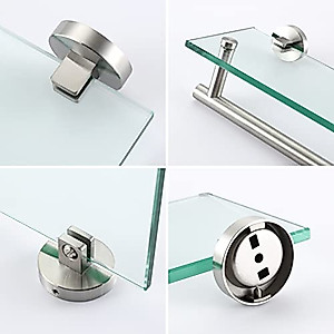 KES 16-Inch Glass Shelves for Bathroom, Bathroom Shelf Tempered Glass 2 Pack Wall Mount SUS 304 Stainless Steel Brushed Finish, A2022S41-2-C1