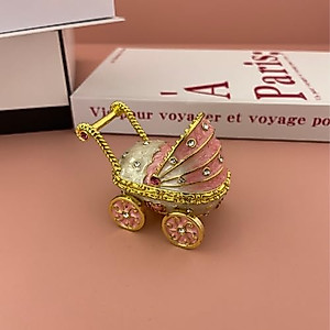 VISWITO Baby Carriage Stroller Ornaments Jewelry Trinket Boxes Ring Earrings Holder Organizers Hinged Hand Painted Enamel Decor Gifts for Girl,Women (Purple)