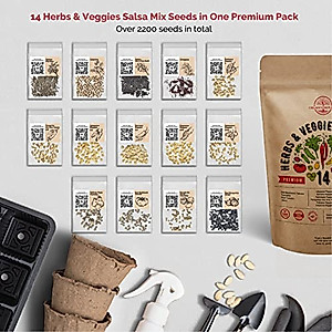 14 Herb, Tomato & Chili Pepper Gardening Seeds Salsa Variety Pack for Planting Outdoors & Indoor Garden 2200+ Non-GMO Heirloom Seeds Cilantro, Basil, Oregano, Parsley, Onion, Pepper Tomato Seed & More