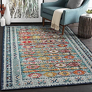 Wonnitar Bohemian Area Rug - Washable 3x5 Entry Rug Non-Slip Colorful Throw Rug,Boho Living Room Kitchen Mat Low-Pile Geometric Indoor Floor Carpet for Laundry Mudroom Dining Table