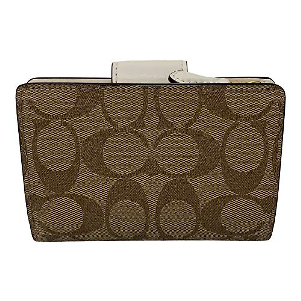 COACH Signature Medium Corner Zip Wallet in Coated Canvas Khaki Chalk