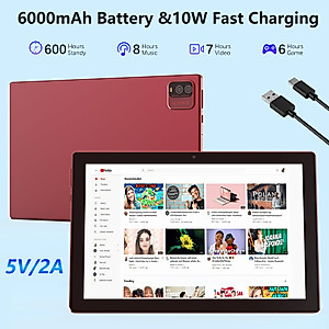 HOTTABLET Tablets Android 11 Tablet 4GB RAM 64 ROM 10 inch Tablet PC, IPS Touch Screen, Dual Camera, WiFi Computer Tablet, 6000mAh Tablet, Red