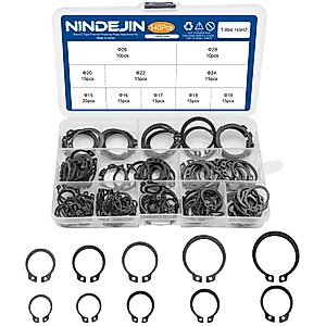 NINDEJIN Snap Ring Shop Assortment, 145PCS External Retaining Rings 15-28mm (0.59''-1.1'') Carbon Steel Snap Retaining C Clip Rings Kit for Grooved Shafts, Studs, and Other Moving Parts