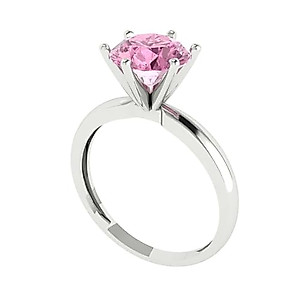 Clara Pucci 2.0 ct Round Cut Solitaire Pink Simulated Diamond Engagement Bridal Promise Anniversary Ring in 18K White Gold Size 10.75