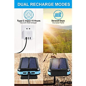 Power-Bank-Portable-Solar-Charger-30000mAh Battery Pack with Emergency LED Flashlight & 2x2.1A USB-A Output Ports Compatible with iPhone 14/13 Series, Samsung, and More, Perfect for Hiking, Camping