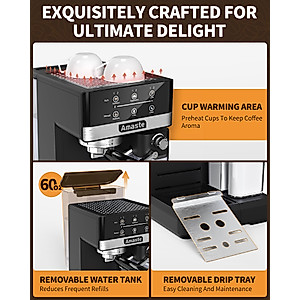 Amaste Espresso Machine, 20 Bar Cappuccino Machine With Touch Screen, Espresso Machine with Milk Frother for Home, 3-in-1 Latte Machine With Milk Tank for Espresso, Cappuccinos & Lattes, 1350W