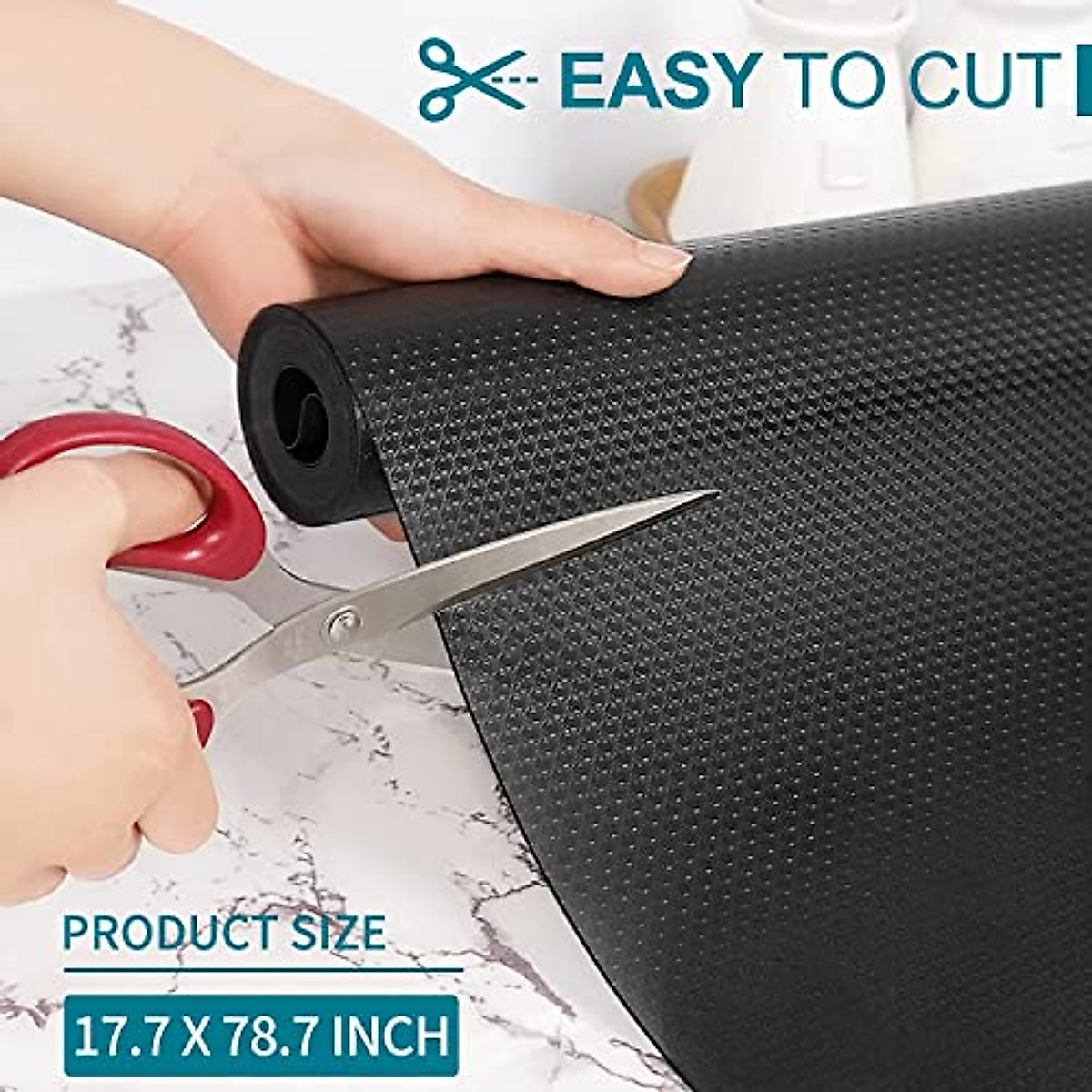 QIAOB Shelf Liner, Kitchen Shelf Liner Drawer Cabinets Non-Stick Drawer Mats EVA Shelf Liner Waterproof Durable Cabinet Liners for Shelves, Refrigerator, Pantry (Black, 17.7 x 59 inches) (FDGJE-2)