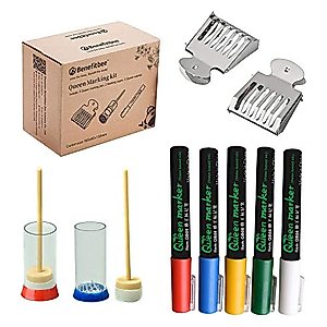 benefitbee Queen Bee Marking Kit Queen Bee Markers 5 Queen Marker Pens 2 Queen bee Marking Bottles 2 Queen Cages for Beekeeping Supplies