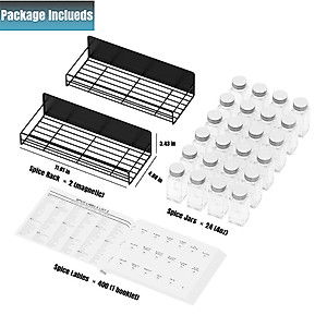 Neatsure 2 Pack Magnetic Spice Rack with 24 Spice Jars, 400 Spice Labels and Funnel, Alternative to Magnetic Spice Tins Containers, Refrigerator Fridge Shelf Organizer