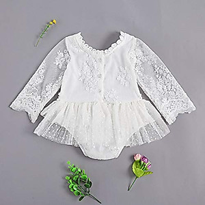 Kayotuas Newborn Infant Baby Girls Butterfly Sleeve Romper Clothes Ruffle Lace Bodysuit Tutu Dress Jumpsuit Princess Outfit (White Long-Sleeve #2, 0-6 Months)