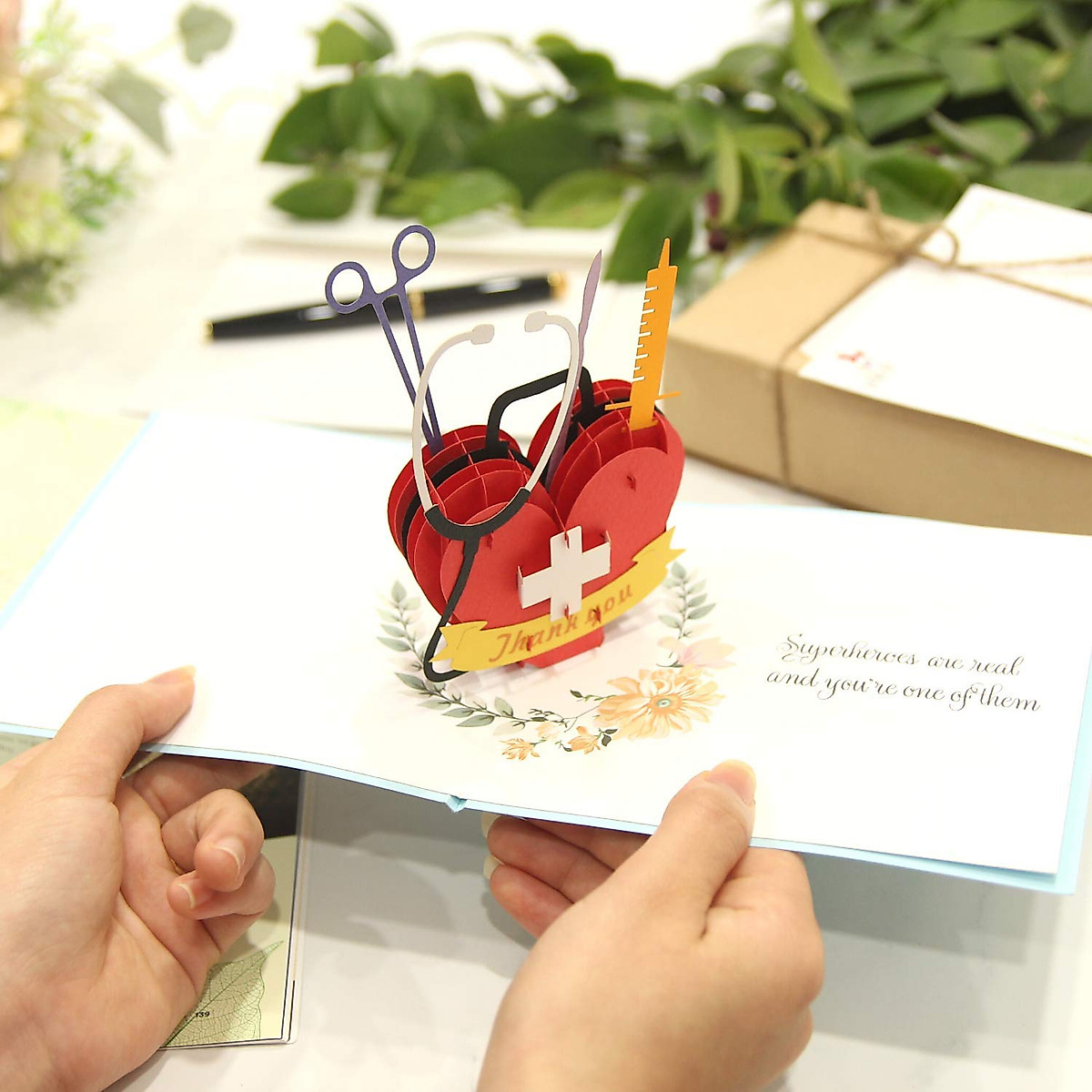 CUTE POPUP - Father's Day Card, Medical Thank You Card with Superhero Heart Design, Birthday Card, Nurse Card, Card Thinking of You, Special Surprise for Doctor, Paramedic, Healthcare Workers