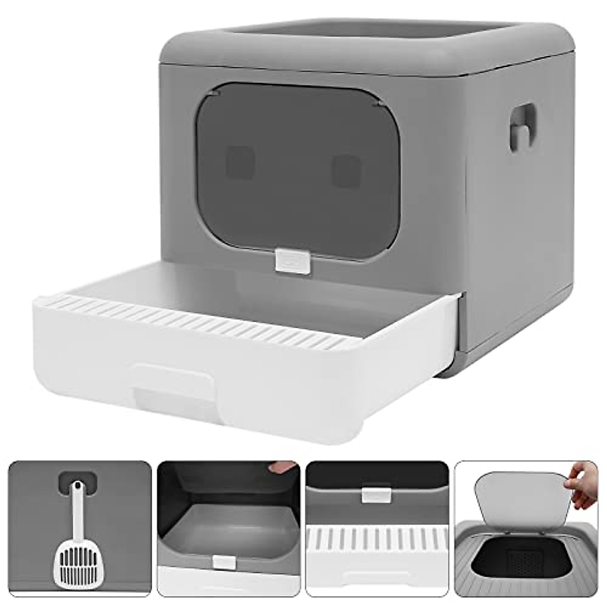 Cat Litter Box Fully Enclosed and Foldable,Top Entry Litter Box Storage and Deodorization Design Easy to Clean Covered Litter Box,Comes a Cat Shovel Comes a Cat Rubbing Device Families Cat Houses