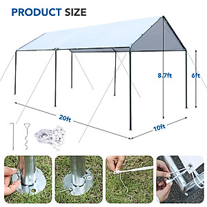 IDEALHOUSE Carports, 10x20 ft Outdoor Heavy Duty Car Canopy Metal Garage Boat Shelter Party Tent, White