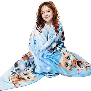Cat Throw Blanket, Adorable Extra-Large Kitty Cat Blanket for Adults, Kids, Boys, Girls, and Kittens, Fleece Cat Blanket (50in x 60in) Warm, Cozy, and Plush Throw for Bed, Couch, and Sofa