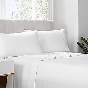 Serta Simply Clean Soft Hypoallergenic Stain Resistant Deep Pocket 4 Pieces Solid Bed Sheet Set, Queen, White