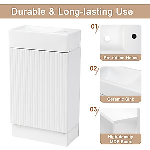 Beardslee 18.6" Bathroom Vanity, Small Narrow Bath Vanity with Sink Combo, Bathroom Vanity Cabinet with Two-Tier Shelf, Left or Right Orientation, White Ceramic Vessel Sink for Small Space