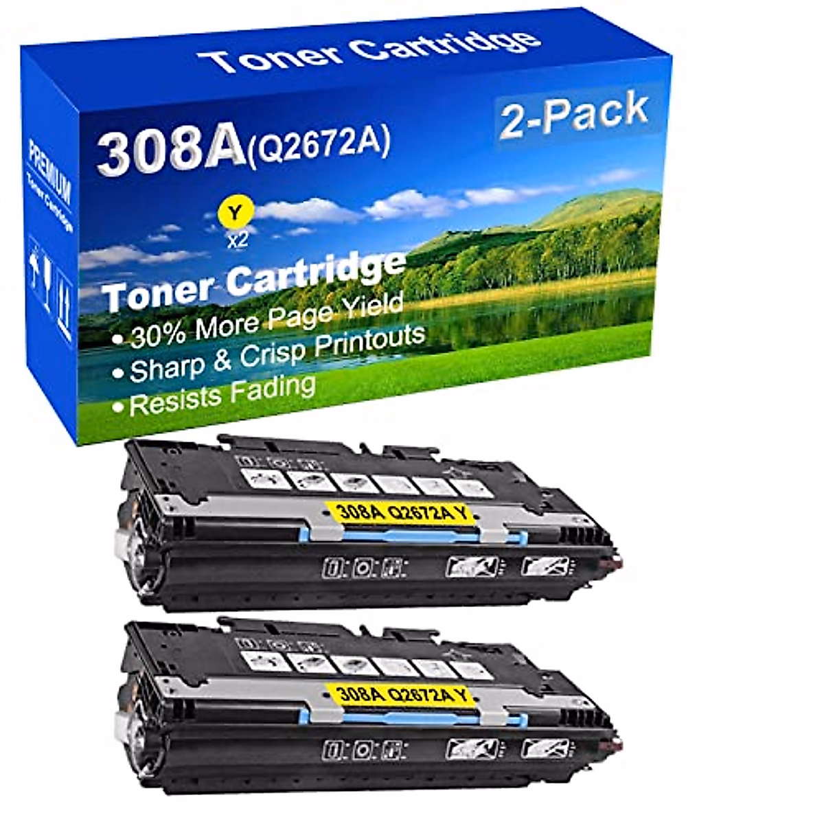 2-Pack (Yellow) Compatible High Yield 308A 309A (Q2672A) Laser Printer Toner Cartridge use for HP 3500 3500n 3550 3550n Printer