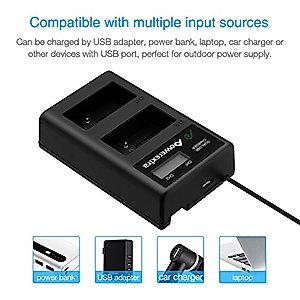 Powerextra 2 Pack Replacement Panasonic DMW-BLC12 Battery and Smart Dual USB Charger with LCD Display for Panasonic Lumix DMC-FZ200, DMC-FZ1000, DMC-G5, DMC-G6, DMC-G7, DMC-GX8, DMC-G85, DMC-GH2
