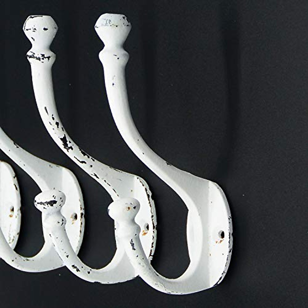 Vintage Cast Iron Wall Hooks (Antique White Finish, Set of 4) - Rustic, Farmhouse, Shabby Chic, French Country Coat Hooks | Great for Coats, Bags, Towels, Hats | Heritage Select