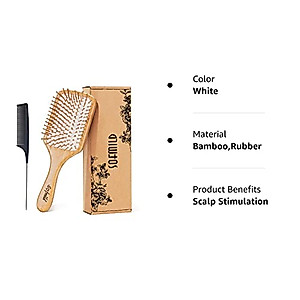 Hair Brush-Natural Wooden Bamboo Brush and Detangle Tail Comb Instead of Brush Cleaner Tool, Eco Friendly Paddle Hairbrush for Women Men and Kids Make Thin Long Curly Hair Health and Massage Scalp