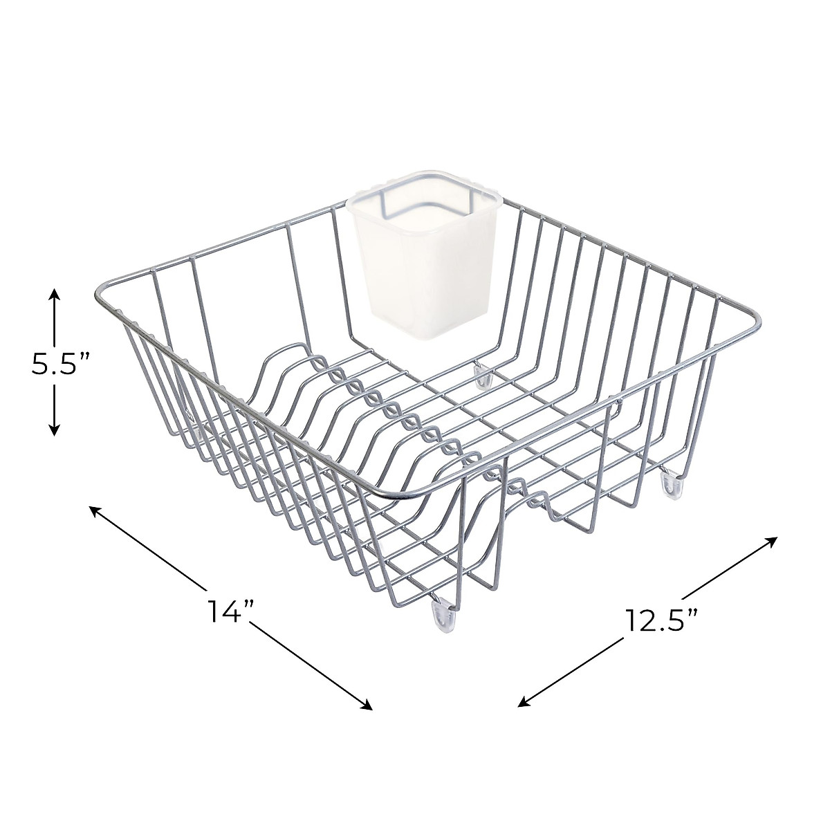 Smart Design Dish Drainer Rack - Small - in Sink or Counter Drying - Steel Metal Wire - Cutlery, Plates, Dishes, Cups, Silverware Organization - Kitchen (Silver - 14 x 5.5 Inch)