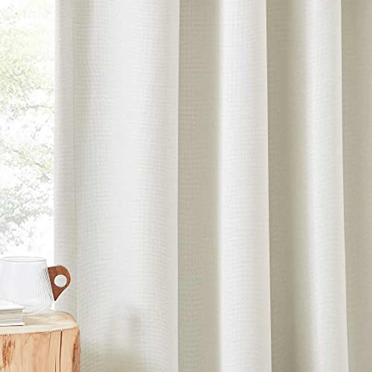 NICETOWN Room Darkening Faux Linen Curtains for Bedroom, Rod Pocket/Back Tab/Hook Belt Linen Burlap Light Blocking Noise Dampening Curtains for Living Room, Natural, W50 x L108, 2 Panels