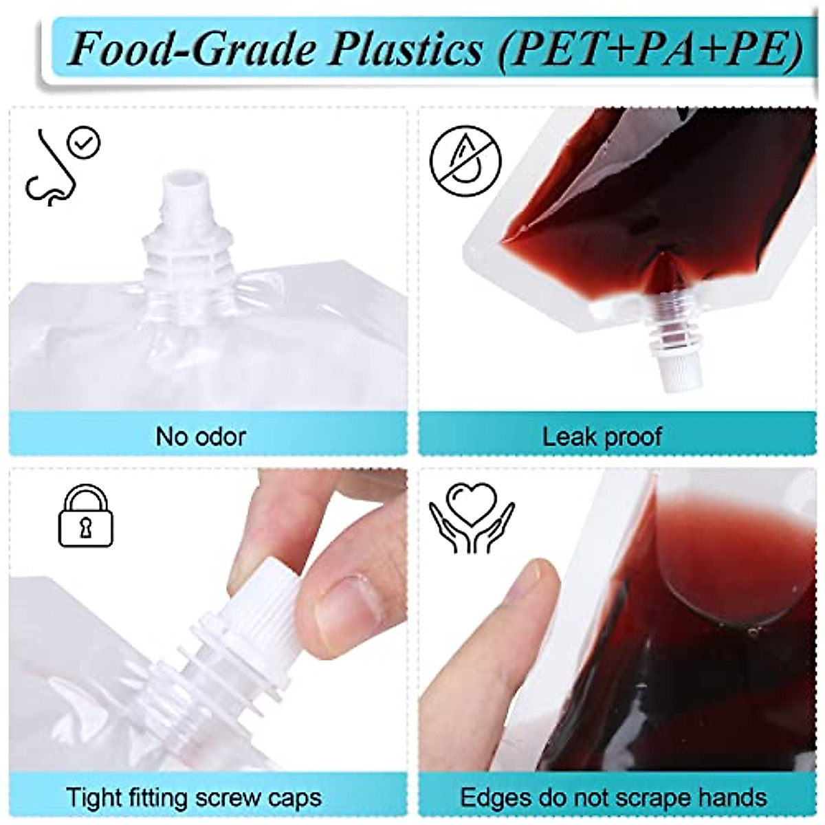 24 Pcs Plastic Flasks, 8 Oz Concealable and Reusable Drink Pouches, Leak-Proof Food Grade Plastic for Travel