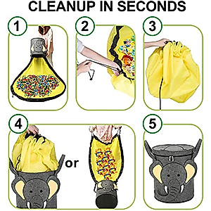 Toy Storage Basket with Lid and Play Mats, Large Toy Basket with Drawcord Foldable Children's Toy Storage Bag, Lego Toy Storage (Black)