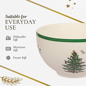 Spode Christmas Tree Collection Rice Bowl - Measured at 6", Use for Soup, Frozen Meals, Stews, and Sticky Rice Dinners, Made of Earthenware, Dishwasher and Microwave Safe