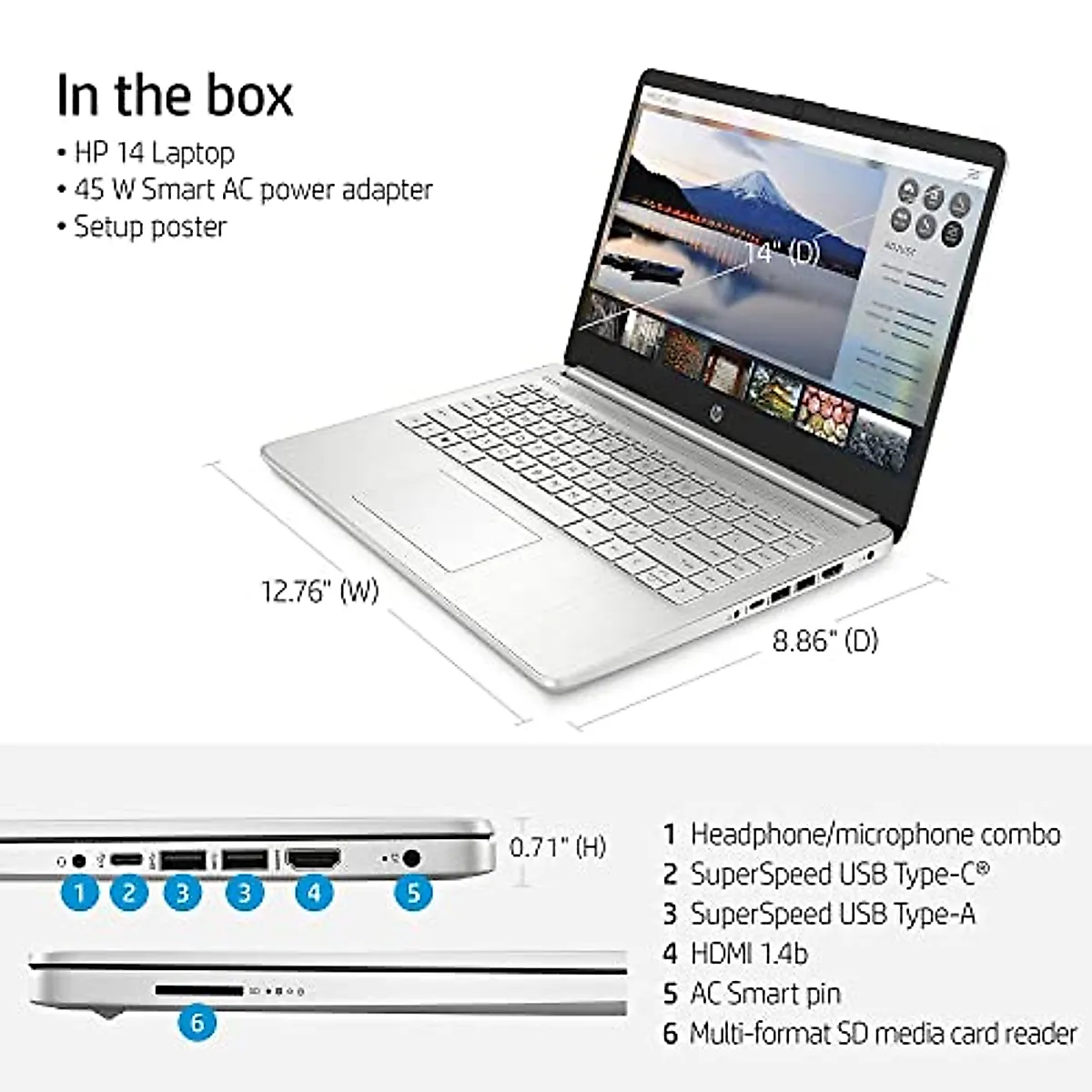 HP 2022 Newest 14 inch FHD Laptop, AMD Ryzen 3 3250U, 16GB DDR4 RAM, 512GB SSD, AMD Radeon Graphics, WiFi, USB Type-C, HDMI, Windows 11 Home, Long Battery Life, Bundle with JAWFOAL