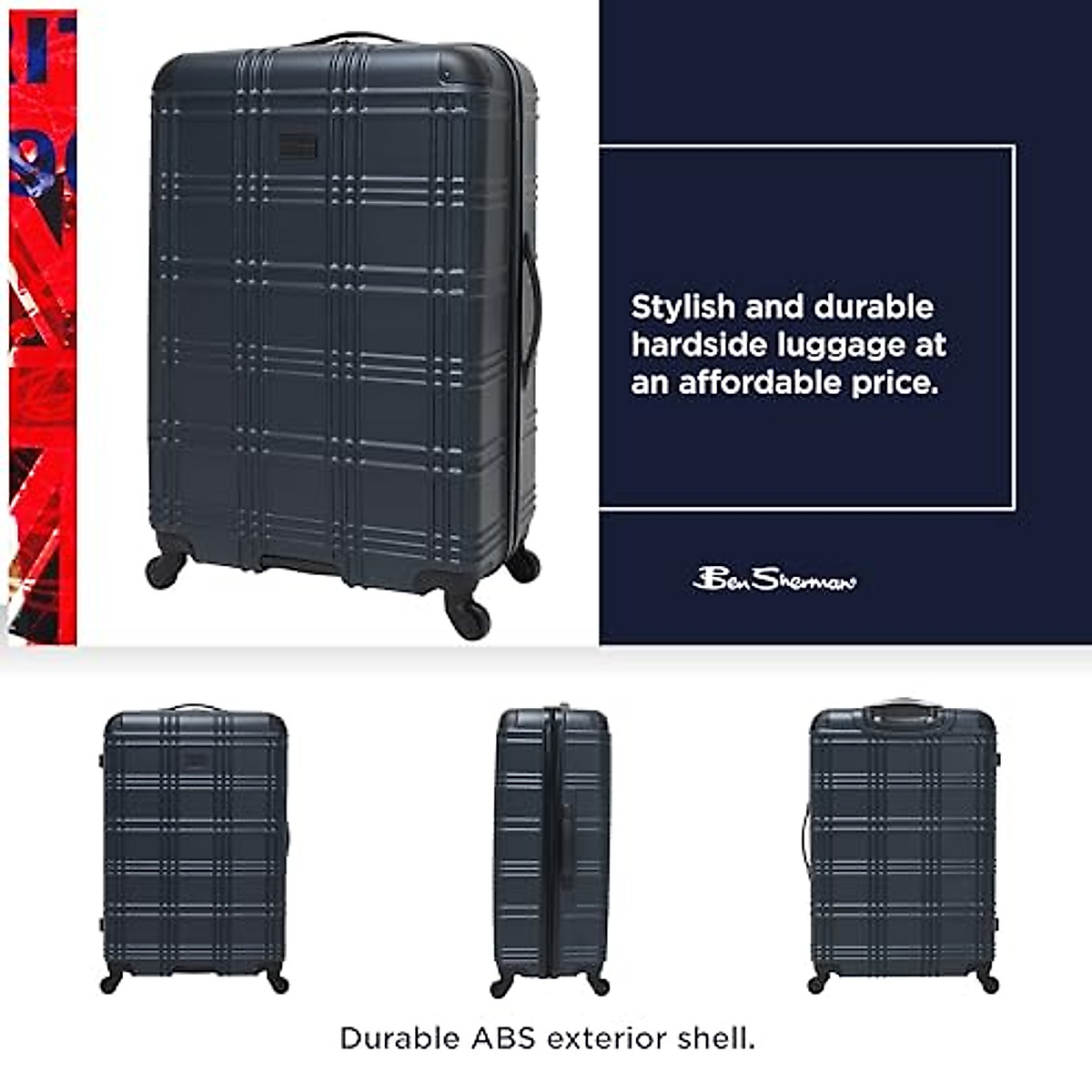 Ben Sherman Nottingham Lightweight Hardside 4-Wheel Spinner Travel Luggage, Naval, 28-Inch Checked