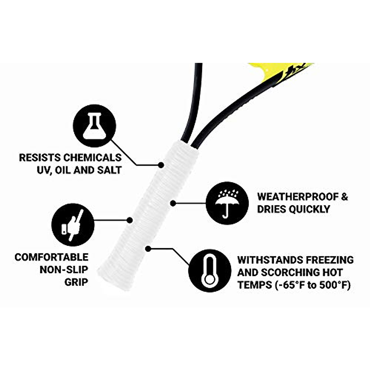 Silicone Rubber Grip Wrap for Tool Handles, Fitness and Sports Equipment - White, 1.7mm x 60in, One Size