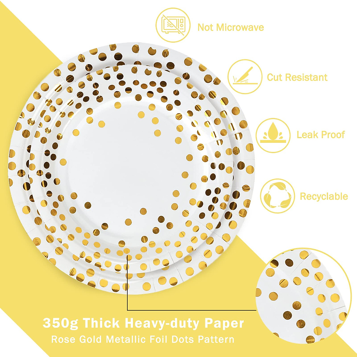 CENLBJ White and Gold Party Supplies,Disposable Party Dinnerware,Golden Dot Paper Plates,Napkins,Forks for Wedding,Birthday,Cocktail Party,Anniversaries,Engagements Serve 25