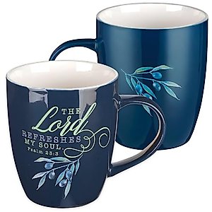Christian Art Gifts Ceramic Coffee & Tea Mug 13 oz Microwave/Dishwasher Safe Scripture Mug for Women: The Lord Refreshes My Soul - Psalm 23:3 Inspirational Bible Verse with Olive Branch