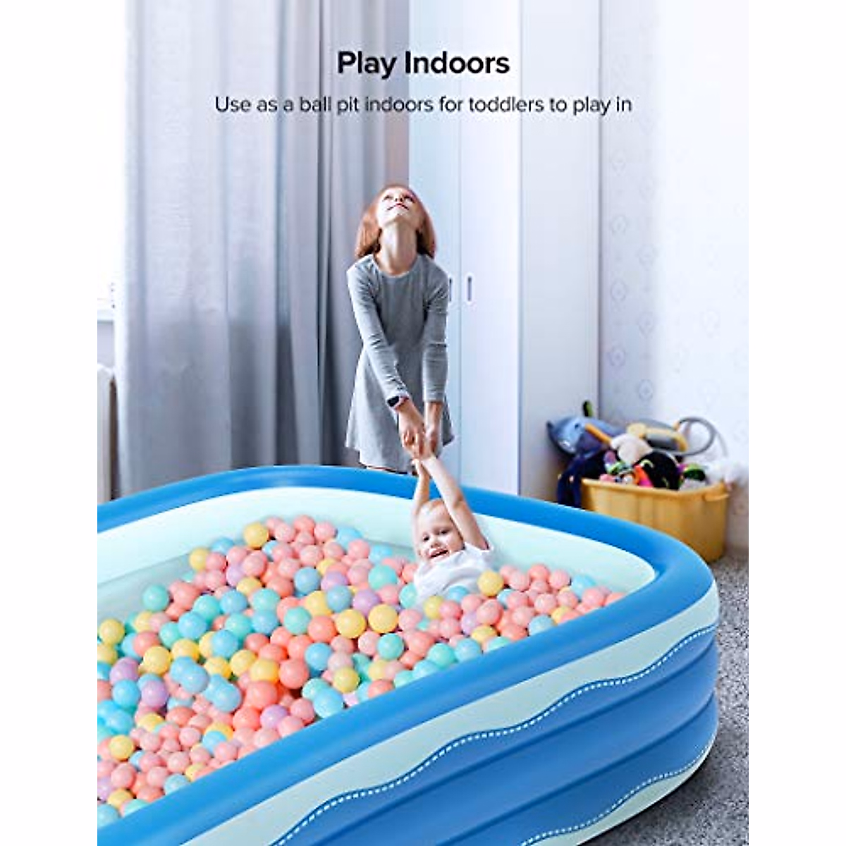 Inflatable Swimming Pool, Family Swimming Pool Rectangular for Adults, Family, Above Ground, Backyard, Outdoor, Garden, Lawn, 118 x 72.5 x 20 in, Blue (SF099)