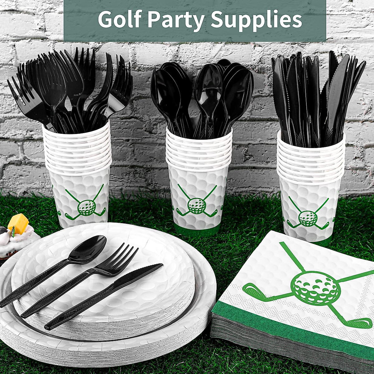 durony 168 Pieces Golf Party Decorations Including Golf Paper Plates Napkins and Cups Disposable Tableware Set for Golf Sports Theme Party Supplies Serve 24 Guests