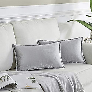 GIGIZAZA Silver Grey Velvet Decorative Throw Pillow Covers 12x20 Oblong Couch Sofa Pillow Covers Pack of 2