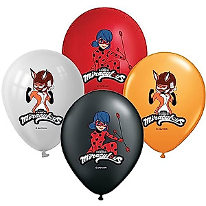 Vision Licensed Miraculous Ladybug Rena Rouge 12" Party Supplies Balloons 16 Pcs | Assorted Colors Premium Latex for Miraculous Birthday Theme Party