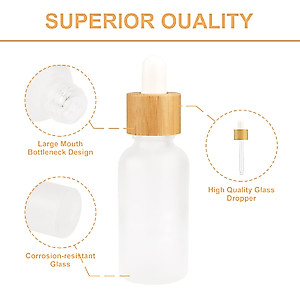 4 Pack Frosted Glass Dropper Bottles,Essential Oil Bottles With Eye Dropper And Bamboo Lids Perfume Sample Vials Essence Liquid Cosmetic Containers (30ml/1oz)