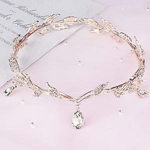 Didder 2 Pairs Elf Ears & Rhinestone Leaf Tiara Set, Fairy Ears Crown Headband Wedding Tiaras for Women Elf Ears Cosplay Accessories Fairy Costume for Women Halloween Elven Vampire