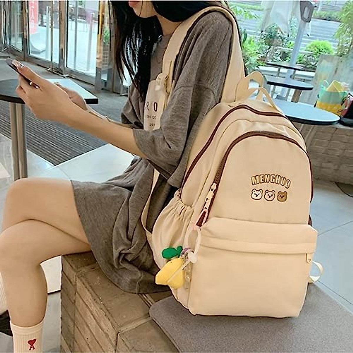 Aiyify Cute Backpack Kawaii Backpack for School Aesthetic Backpack Kawaii School Supplies Cute Backpacks with Accessories (White)