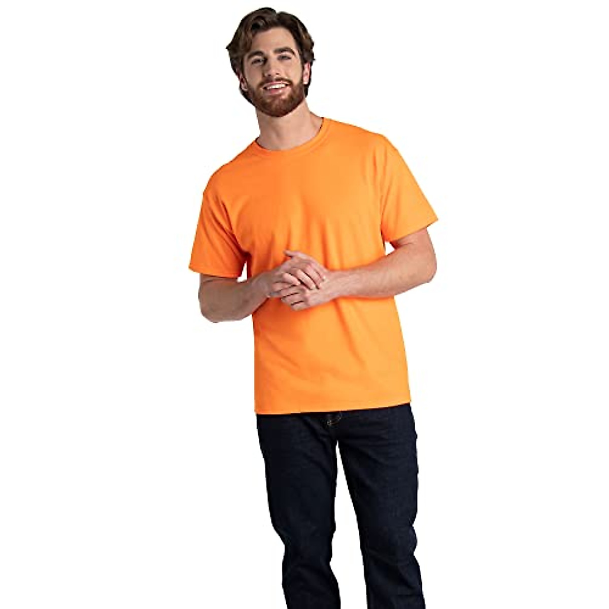 Fruit Of The Loom Mens Eversoft Cotton Shirts, Breathable & Moisture Wicking With Odor Control, Sizes S-4x, Crew - 2 Pack - Safety Orange, X-Large US