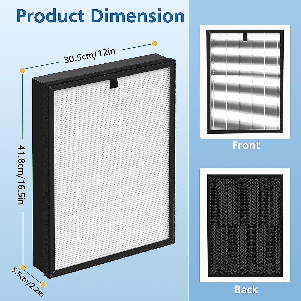 True HP-14 Replacement Filter Compatible with Puro 400 Air Purifier, 3-in-1 True HP-14 Filter Replacement, Grade True HEPA with Activated Carbon Filter, 400 Filter, 2 Pack(Not for HIMOX)