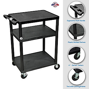 Luxor Black Mobile Plastic 3 Shelf AV Presentation Cart