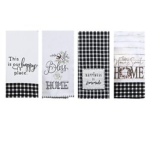 18TH STREET GIFTS Farmhouse Kitchen Towels - Buffalo Plaid Dish Towels - Black and White Buffalo Plaid Decor, Set of 4